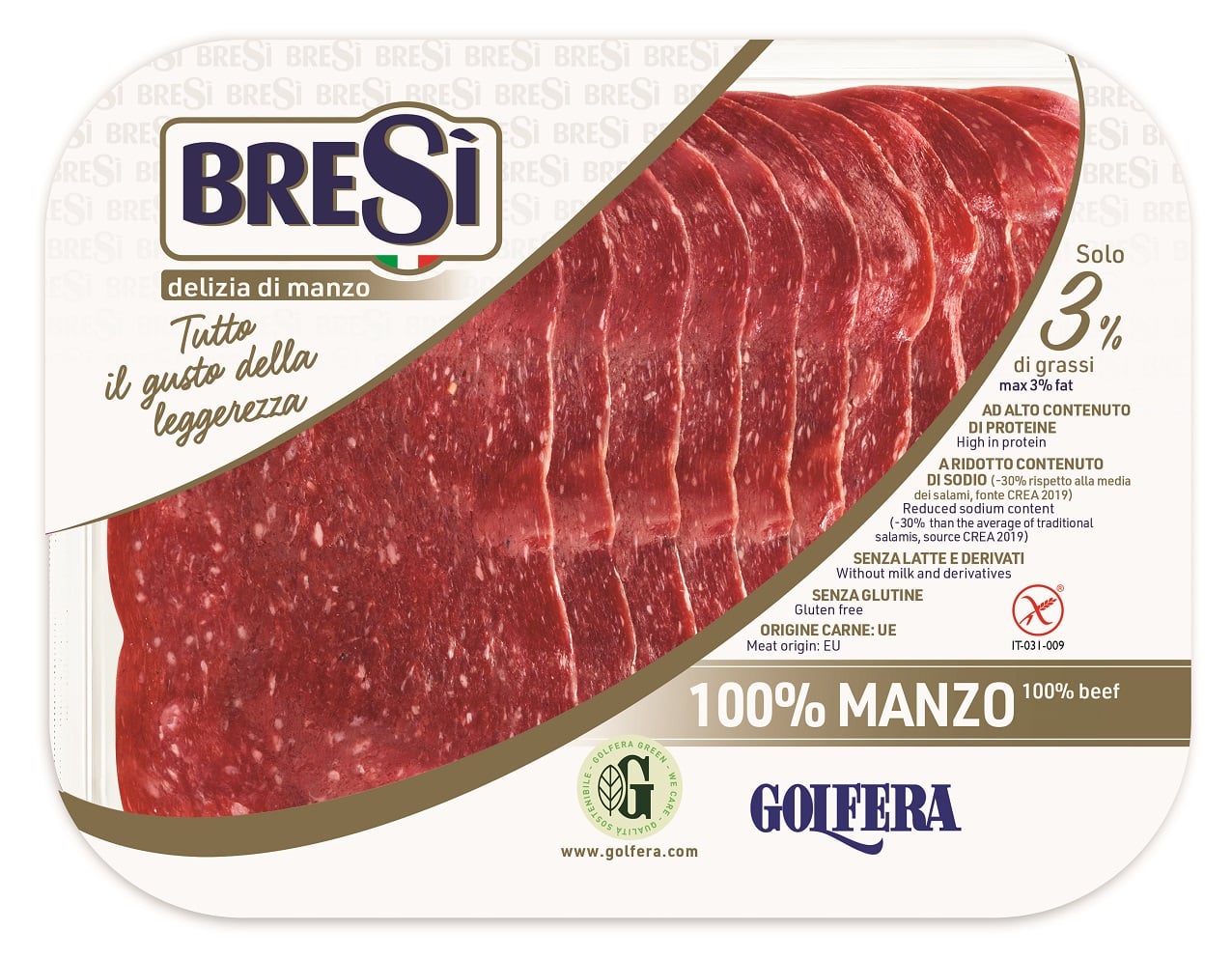 Golfera Bresì Rindersalami fettreduziert, geschnitten